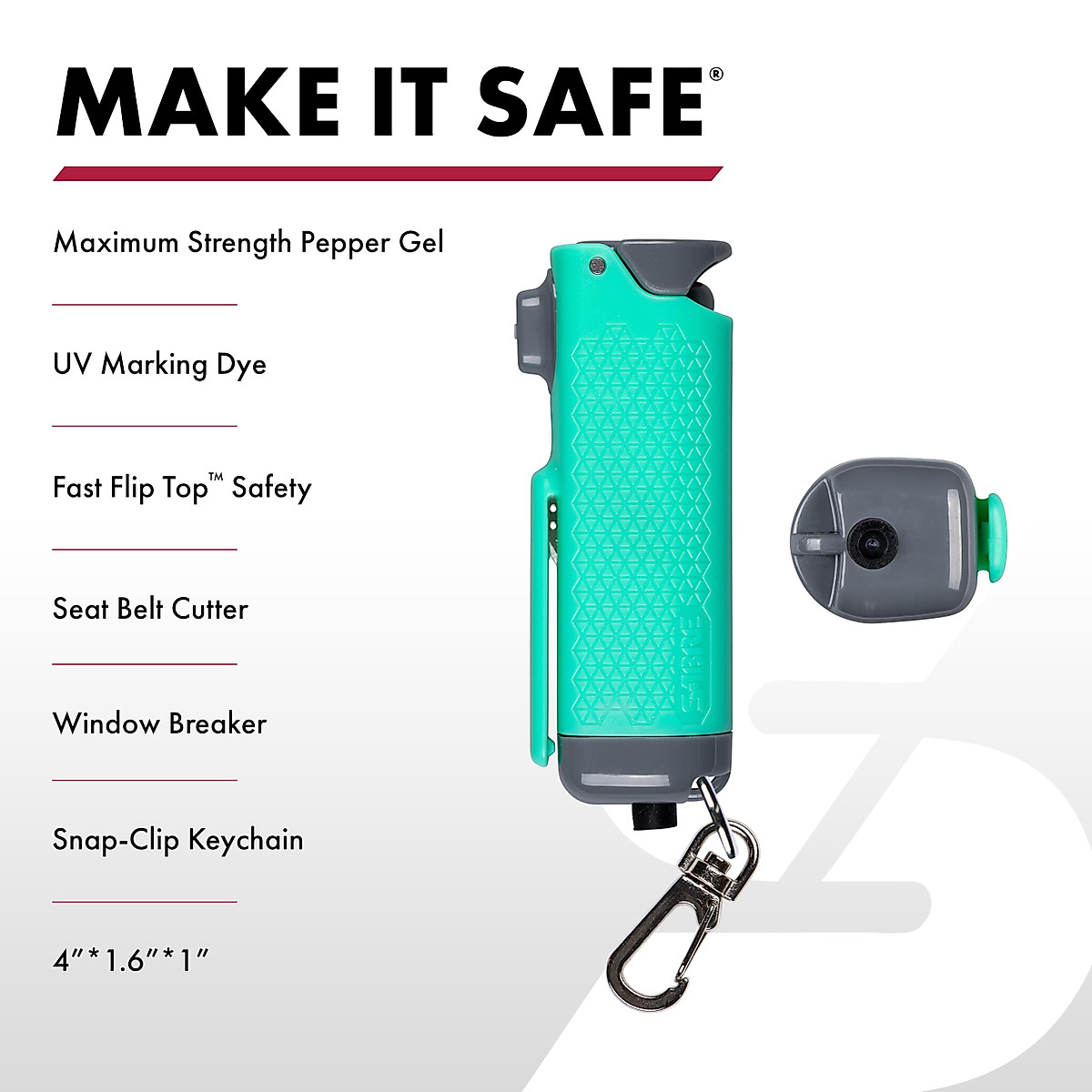 SABRE Safe Escape 3-In-1 Pepper Gel With Seat Belt Cutter & Window Breaker, Maximum Strength Pepper Spray, Snap Clip Keychain for Easy Carry & Fast Access, 0.54 fl oz, Easy to Use Fast Flip Top Safety