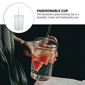 Hemoton 3pcs Drinking Glasses Tumbler with Straw and Lid, 15OZ Glass Cups Ice Coffee Cup Tumbler Cup Great for Smoothie Soda Boba Tea Cocktail, Christmas Gifts for Women Man