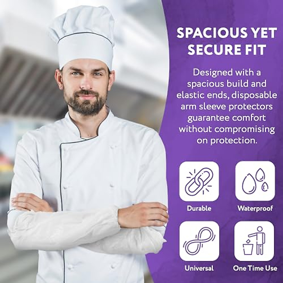 AMZ White Disposable Arm Sleeves, 18 Inches. 100 Pack Disposable Sleeve Protectors for Arms. 1.5 Mil PE Waterproof Sleeve for Arm. Unisex Disposable Protective Sleeves for Arms