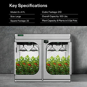 VIVOSUN G848 96"x48"x80" Grow Tent, 8x4 FT Advanced Gray Mylar Hydroponic Tent with 22mm Poles, Observation Window and Floor Tray for Plants for VS4000/VSF4300