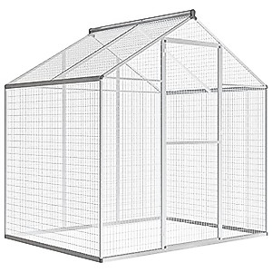 Aluminum Outdoor Aviary with Heavy-Duty Hinged Door, Versatile Walk-in Aviary, Large Bird Cage, Aluminum Wire Mesh Walls Pet House 70.1" x 48" x 76.4"