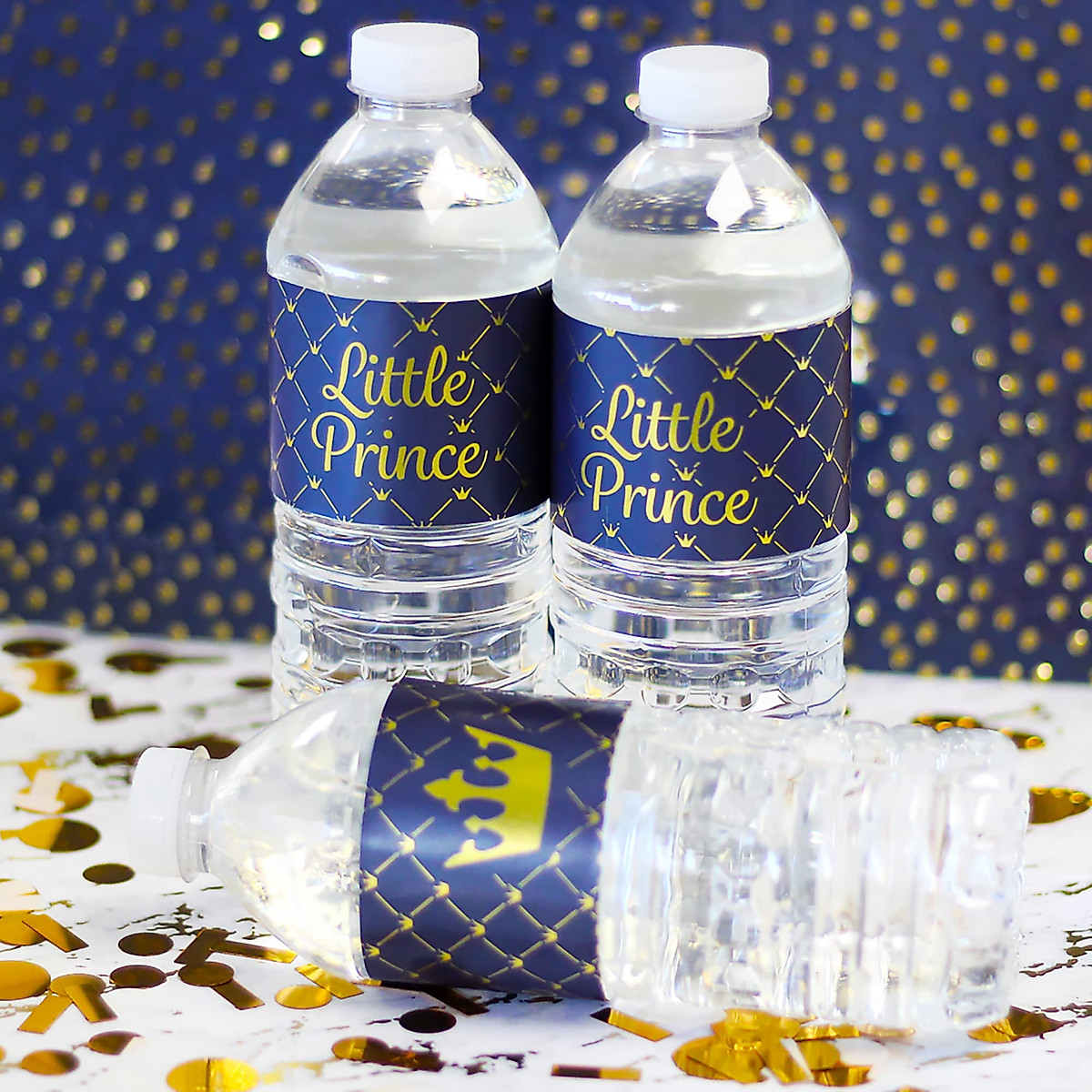 Royal Prince Baby Shower Water Bottle Labels - Shiny Foil - 24 Stickers