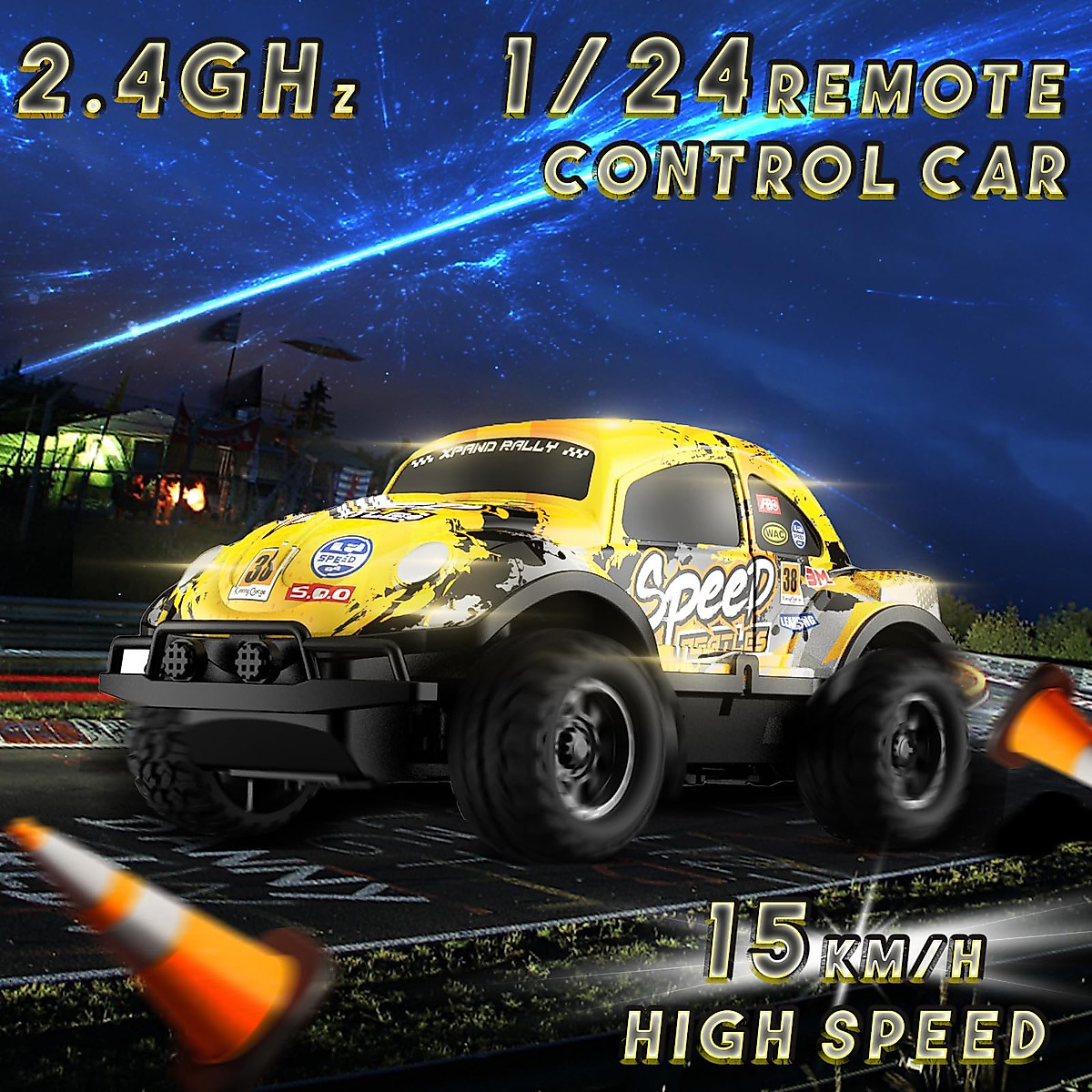 Desdoni Remote Control Car, Light Up RC Car Toys, 2.4GHz 1:24 Scale 15KM/H Off-Road with Cool LED Lights Racing Rechargeable Toy Car for Christmas Birthday Kids Boys Girls for 4-7 8-12 Year Old