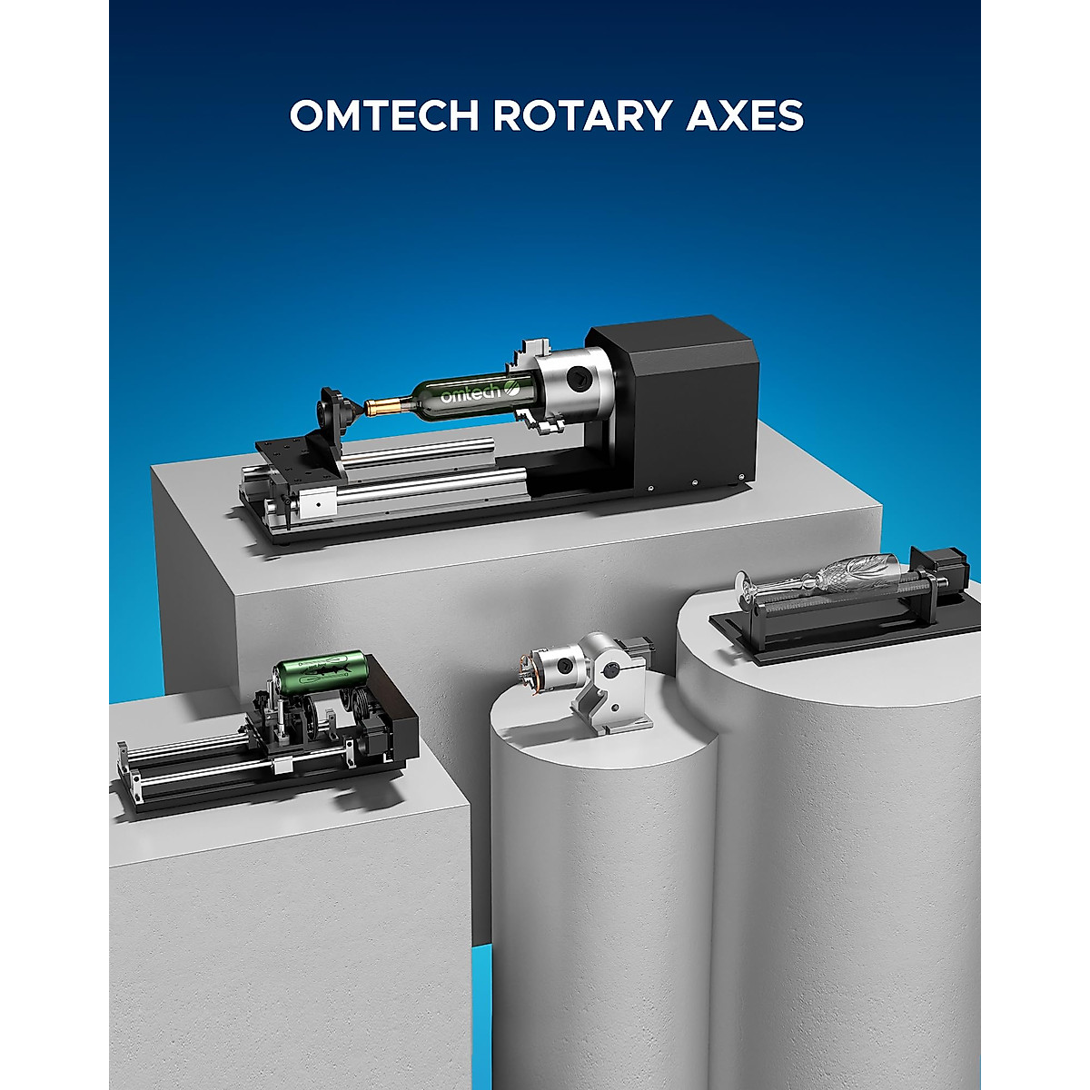 OMTech Laser Rotary Attachment with Nema 23 2-Phase Stepper Motor for 50W 60W 80W 100W 130W CO2 Laser Engraving Machines K40 Rotary Tool Accessory Kit for Wood Metal and More