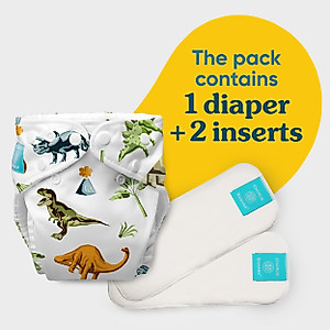 Charlie Banana Baby Washable and Reusable Cloth Diapers, 1 Soft Pocket Diapers and 2 Absorbent Inserts, One-Size, Dinosaurs