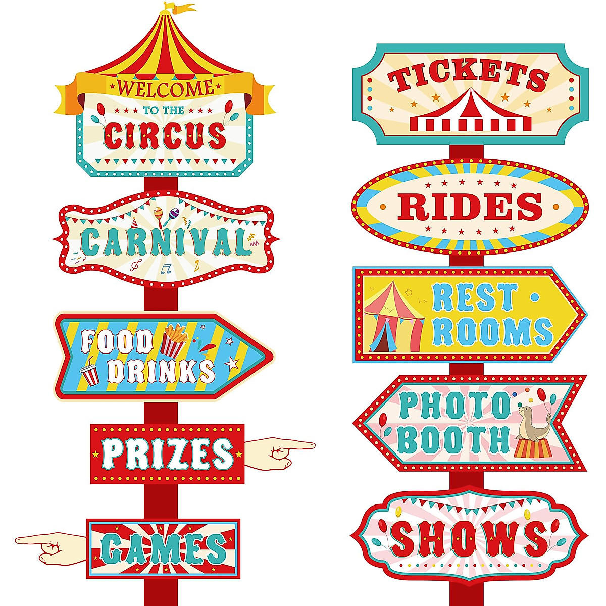20 Pieces Carnival Decorations Circus Theme Party Directional Signs Carnival Party Signs Welcome to The Circus for Kids Carnival Birthday Party Decorations Supplies