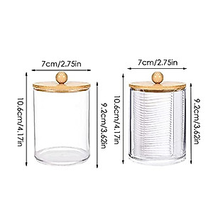 2 Pack Qtip Holder Dispenser with Bamboo Lids, Acrylic Round Clear Container for Makeup Remover Makeup Cotton Storage, Organizers and Storage for Bedroom Bathroom Decor