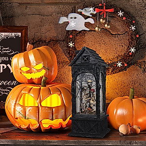 Wondise Halloween Projection Snow Globe with Timer, Battery Operated Spinning Water Glittering Skull Statue Lantern Globe for Halloween Decoration