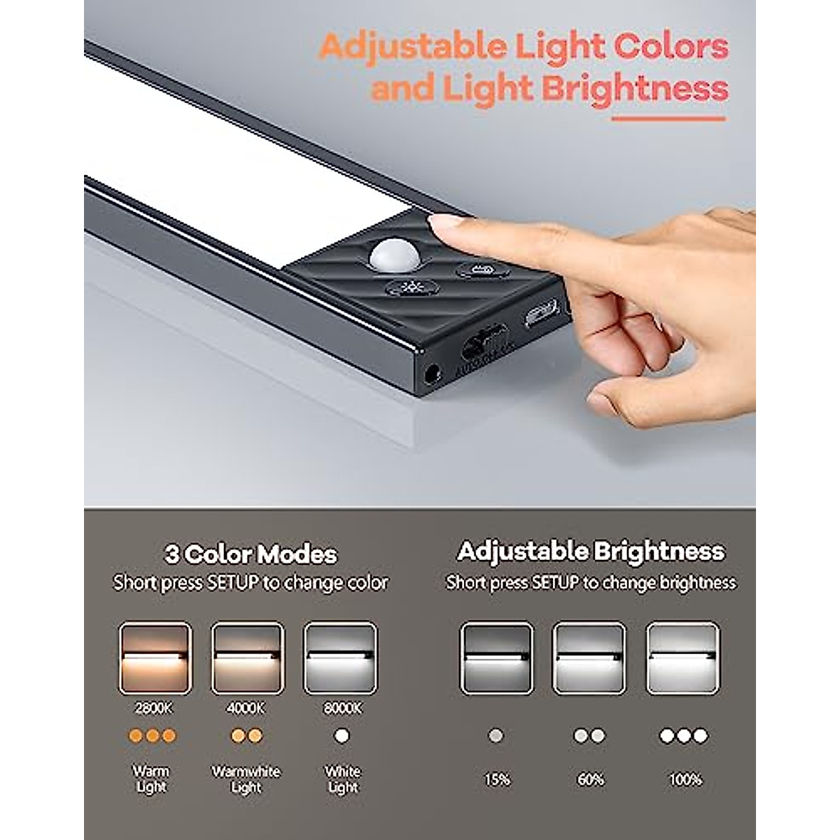 2023 Newest 65 LED Motion Sensor Lights Indoor 3 Color Temps, 2 Packs Dimmable Under Cabinet Lighting, 2500mAh Rechargeable Wireless Closet Lights Night Light for Drawers, Wardrobe, Stair, Kitchen
