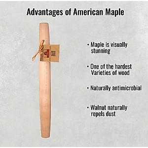 French Rolling Pin Solid Rock Maple Handmade from Adult & Teen Challenge - 20" x 2" - Tapered Handles