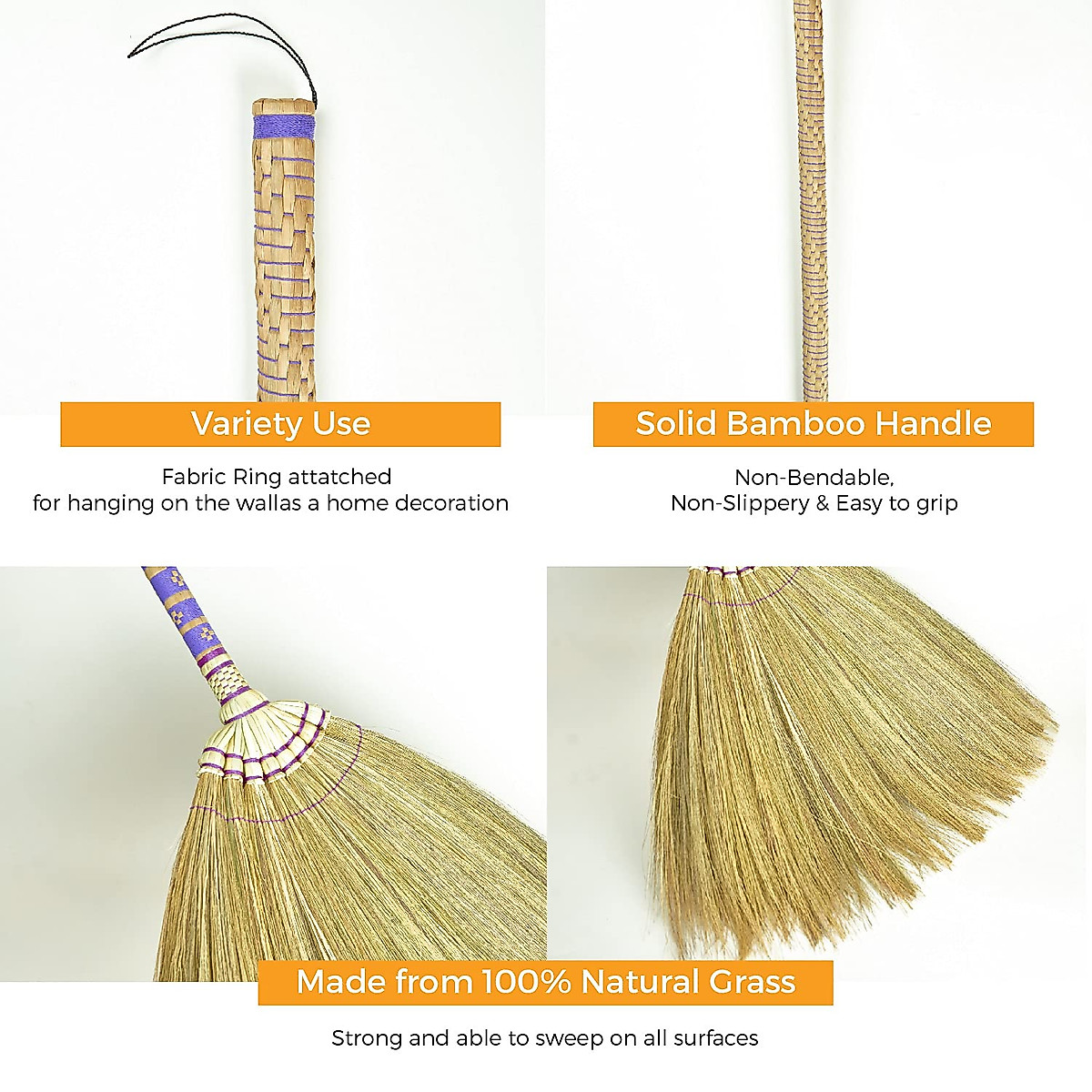 SN SKENNOVA Asian Broom for Cleaning Floor / Handheld Household Broom for Outdoor and Indoor : House Broom - Hardwood Sweeper with Brush Power and Circle Cleaning (Random)