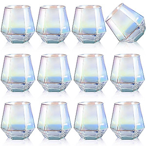 Set of 12 Iridescent Stemless Wine Glass 10.5 oz Modern Glassware Rainbow Colored Wine Glass Gift for Wine Cocktail Whiskey for Wedding Birthday Party Home Bar Housewarming