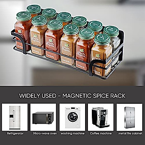 Taozun Magnetic Shelf/Magnetic Spice Rack for Refrigerator - 2 Packs Spice Storage Organizer with 4 Removable Hooks Seasoning Rack for Fridge Kitchen Apartment RV (Black, Steel)