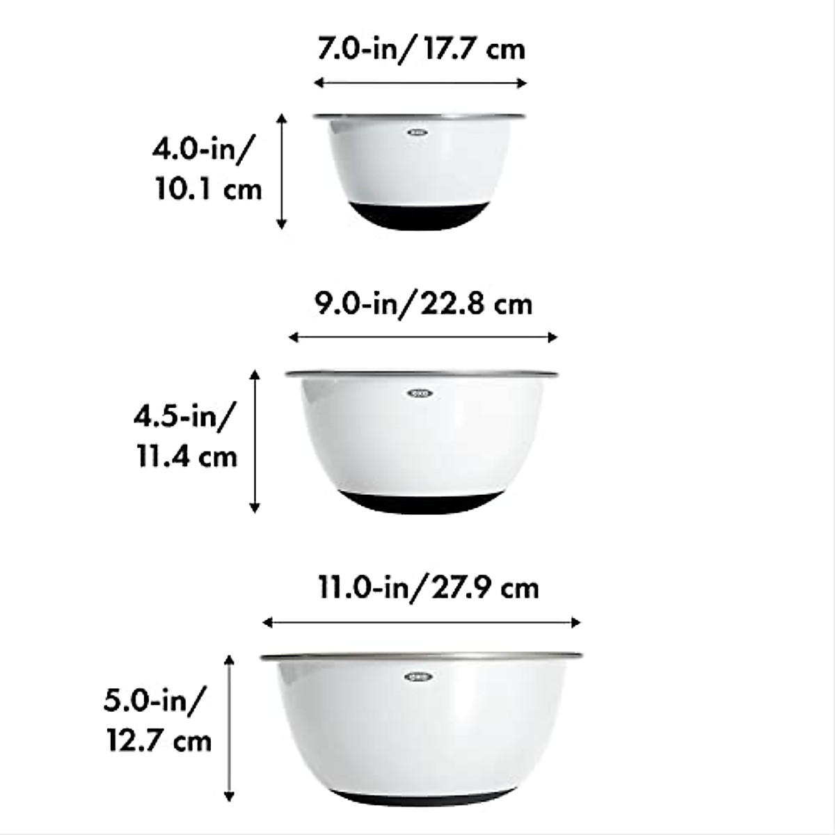 OXO Good Grips 3-Piece Stainless-Steel Mixing Bowl Set, White