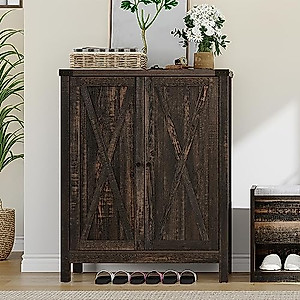 YITAHOME Shoe Cabinet with Doors, Farmhouse 5-Tier Shoe Storage Cabinet for Entryway, Large Capacity Wooden Shoes Rack Organizer for Entryway/Hallway/Closet, Dark Rustic Oak