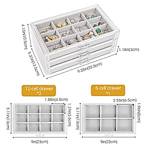 ProCase Earring Holder Organizer Jewelry Box with 3 Drawers, Acrylic Clear Earring Case with Adjustable Velvet Trays for Women - Grey, 3 Layers