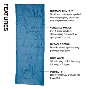 Exped MegaSleep 25F | Versatile and Reversible Sleeping Bag | Spring and Summer Sleeping Bag | Lightweight Anti-Snap Sleeping Bag, Blue/Grey, Medium