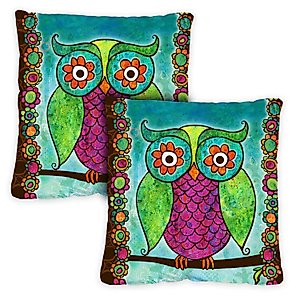 Toland Home Garden Rainbow Owl 18 x 18 Inch Indoor, Pillow, Case (2-Pack)