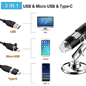 Grewtech USB Digital Microscope 1600x 8 LED Magnification Endoscope Camera with Metal Stand Compatible with Windows, Android and Mac