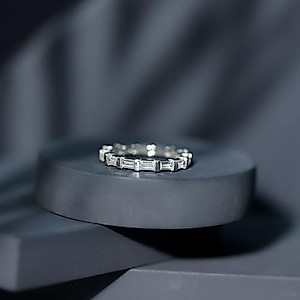 Certified Moissanite Diamond Eternity Band, D-Vs1 Quality, East West Ring, Moissanite Anniversary Ring - With Jewelry Box, 14K White Gold, Size:US 7.00