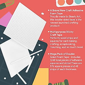 Bearly Art CUBIES The Polar Collection - Acid Free Adhesive Foam Tape for DIY Arts and Crafts - Double Sided Tape - Mega Pack with 1248 Total Pieces - Precut Squares & Strips