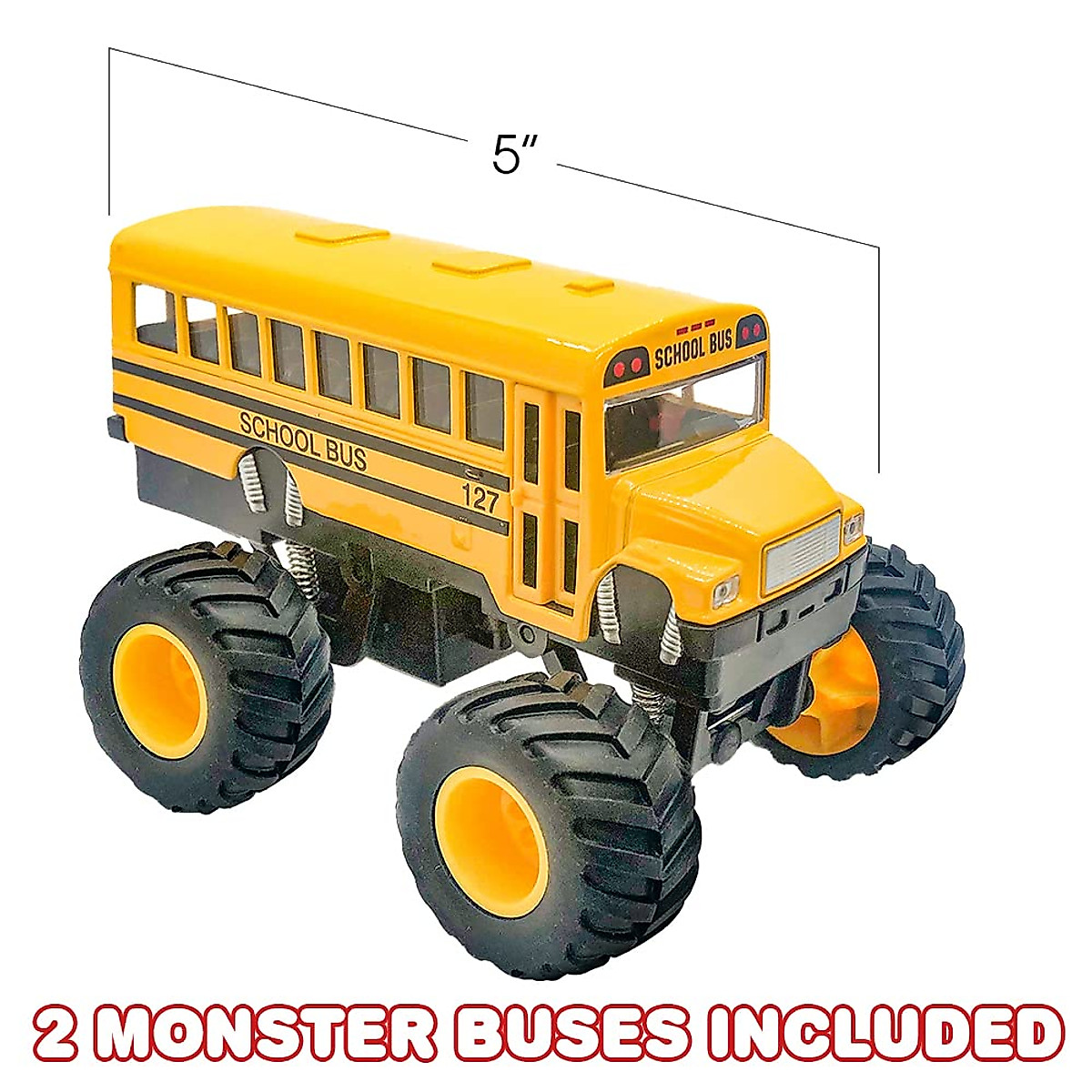 ArtCreativity 5 Inch Pullback School Bus Toy Set - Set of 2 - Includes 2 Yellow School Buses with Monster Wheels - Diecast Bus Playset with Pullback Mechanisms - Great Gift Idea for Boys and Girls