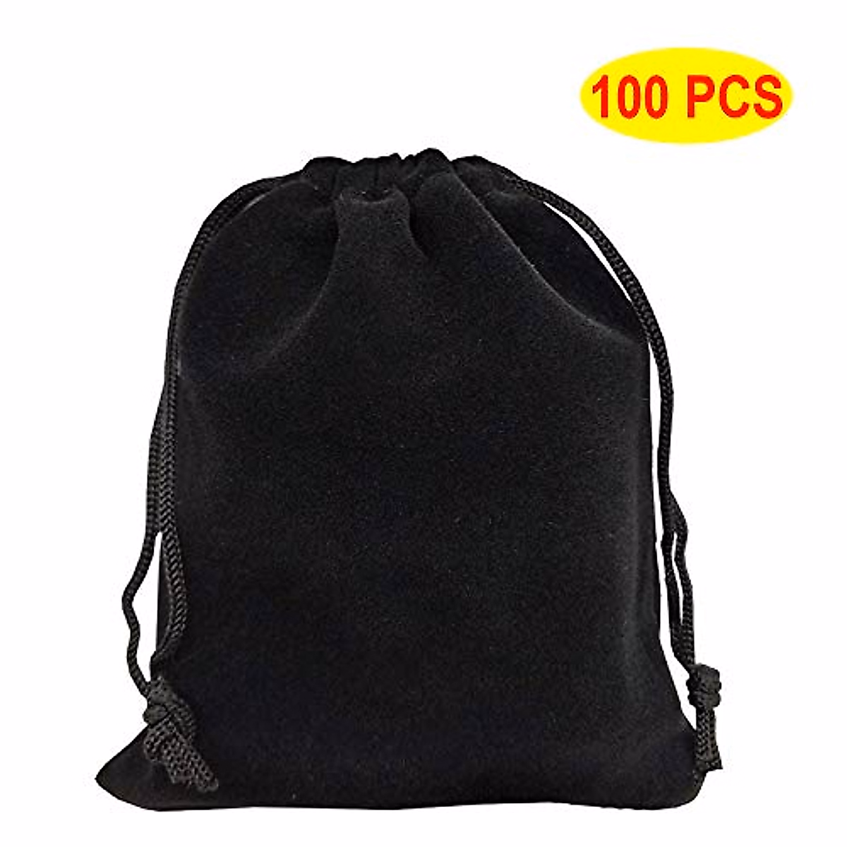 HOSL 100 Pack 4x5 Velvet Bags with Drawstrings Black Jewelry Pouch Velvet Gift Bags Small for Necklace Earrings Bracelet Goodies Candy Wedding Festival Party Favor