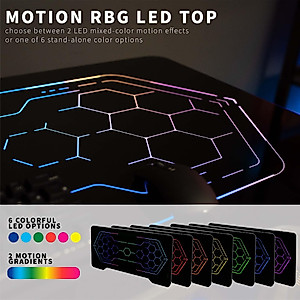 VIVO Universal 48 x 24 inch Solid One-Piece Tempered Glass Gaming Desktop with Breathing RGB Geo-Honeycomb LED Lights for Sit Stand Height Adjustable Desks, Gamer Workstation, Black, DESK-TOP48BG