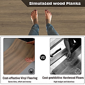 Oxdigi Peel and Stick Vinyl Flooring Roll 15.7"x 118"/13 Sq.Ft, Self Adhesive Vinyl Floor Tiles Wood Plank Flooring Waterproof Wear-resistant for any Room, Easy DIY Floor Coverings, Walnut Brown