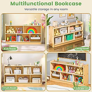 Oirfaxs Montessori Shelf 5-Section Wooden Storage Cabinet, 2-Shelf Toy Storage Organizer, Kids Classroom Bookcase Storage Organizer, Book Shelves for Kids Room, Nursery, Playroom Daycare Furniture