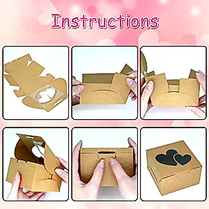 WEEPA Women's Day Bakery Boxes Cookie Boxes 25pcs Kraft Boxes Pie Boxes with Double Heart Window Wedding Gift Packaging Boxes Baby Shower Favor Box for Mini Cakes Pastries Candy Treat 4x4x2.5”