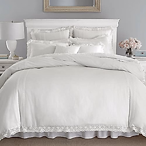Laura Ashley Home - Queen Comforter Set, Reversible Cotton Bedding with Matching Shams, Stylish Home Decor for All Seasons (Annabella White, Queen)