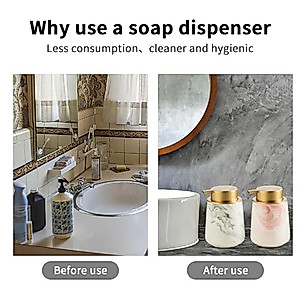 Simcat 12oz Foaming Soap Dispenser - Ceramic Soap Dispenser with Pump Soap Foam Hand Soap Dispenser Decorative Soap Dispenser for Bathroom Kitchen Home Hotel (N-Marble Matte Pink-Foaming)