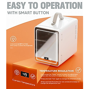 KAYBAYJAY Skincare Fridge With Dimmable LED Light Mirror, 4L Makeup Mini Fridge for Bedroom, Car, Office & Dorm, Cooler & Warmer, Portable Mini Fridge for Cosmetics, Skin Care and Food (White)