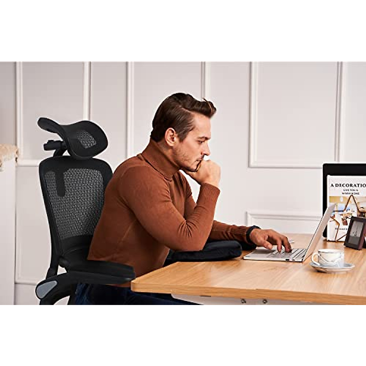 Mesh Ergonomic Office Chair with Flip Up Arms High Back Desk Chair -High Adjustable Headrest with Flip-Up Arms, Tilt Function, Lumbar Support Swivel Computer Chair Task Chair,Executive Chair, Gray