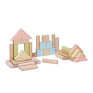 PlanToys 40 Piece Unit Block Building and Construction Block Set (5507) | Pastel Color Collection |Sustainably Made from Rubberwood and Non-Toxic Paints and Dyes