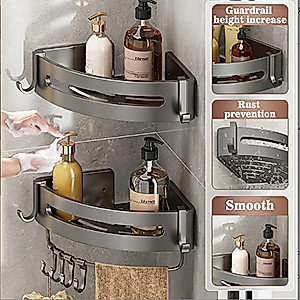 IMPHOM Shower Caddy Corner 2-Pack Shower Organizer Bathroom Shower Shelves with 8 Hooks Shower Caddy Shelf Organizer Rack,Large Capacity,Aluminum Shower Shelf for Inside Shower