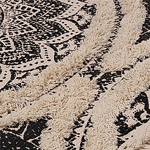 Seavish Tufted Cotton Rug, 2X3 Black Mandala Boho Rug, Hand Woven Bohemian Throw Rugs, Shag Accent Fringe Tassel Rug for Bedroom Bedside Kitchen, Laundry Room Rug