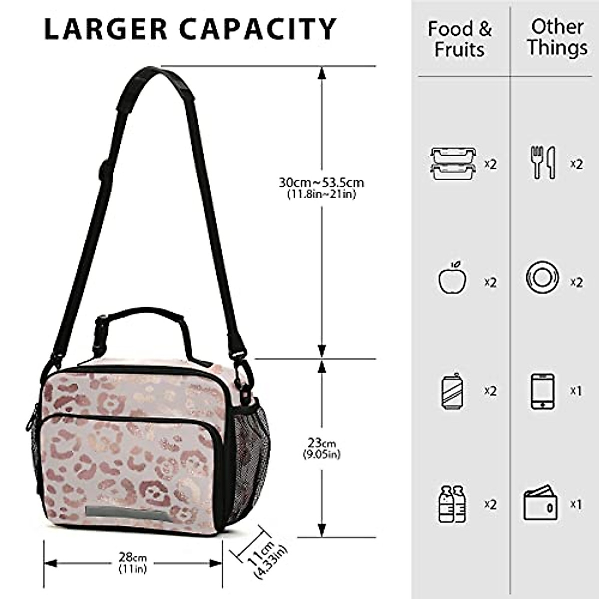 Lunch box Insulated Soft Lunch Bag Lunch Container Leopard Print Cheetah Rose Gold for Office Work School Picnic Beach