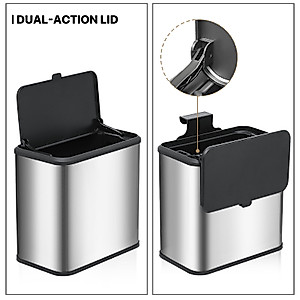 MoNiBloom 1.3-Gallon Small Hanging Trash Can for Kitchen Bathroom Bedroom Living Room Home Office Dorm Fingerprint-Proof Garbage Bin Removable Bucket Brushed Stainless Steel 5-Liter (Silver)