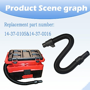 Follde 14-37-0105 Vacuum Hose Compatible For Milwaukee M18 Packout Vacuum 0970-20 0880-20, Vac Hose Fit 18V 2.5 Gallon Wet/Dry Shop Vac Hose Assembly (14-37-0105 Vacuum Hose)