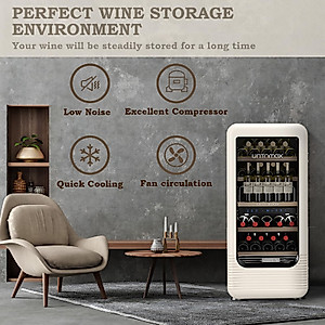 UNTOMAX 56 Bottles Wine Fridge Retro Dual Zone Wine Cooler Refrigerator, 41F-72F Freestanding Wine Cellar for Red/White/Champagne, Temperature Memory Quiet Compressor for Kitchen/Office, Off White