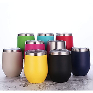 Gteller 12 oz Stainless Steel Wine Tumbler Stemless Glasses with Lid, Double Wall Insulated Travel Mug Perfect for Wine, Coffee, Drinks, Champagne, Cocktails (Yellow)