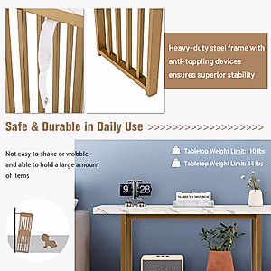 Tangkula 48” Console Table, White Faux Marble Entryway Table with Gold Finished Frame, Modern Deluxe Sofa Table with 2 Tier Storage, Ideal for Living Room, Hallway, Dining Room