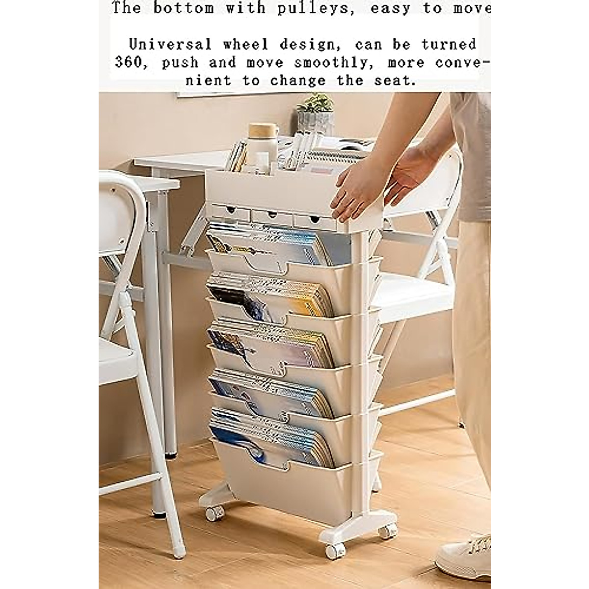 EFLALYHG Multifunctional Bookshelf, Mini Detachable Cart with Universal Wheels, Six-Tier Rolling Cart, Book Storage Organizer for Kitchen, Bathroom, Living Room, Office,Pink