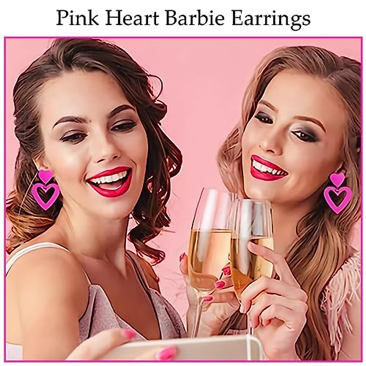 LINONKEY 4 Pcs Barbie Pink Heart Earrings Set Hot Pink Earrings for Women Lover Earrings Pink Heart Dangle Earrings Tassel Earrings for Women Lightweight Barbie Earrings for Women (4 pcs)