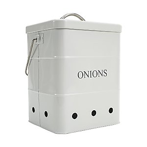 Xbopetda Onion Storage Bin, Metal Storage Tin for Onion, Kitchen Storage Canister with Aerating Tin Storage Holes - Kitchen Pantry Organizer Tin Vegetable Fresh Keeper (White)