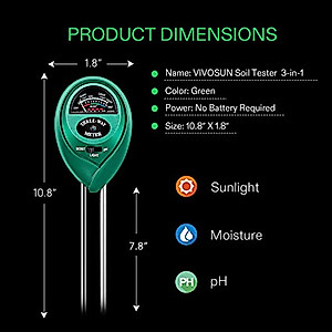 VIVOSUN Soil Tester, 3-in-1 Plant Moisture Meter Light and PH Tester for Home, Garden, Lawn, Farm, Indoor and Outdoor Use, Promote Plants Healthy Growth
