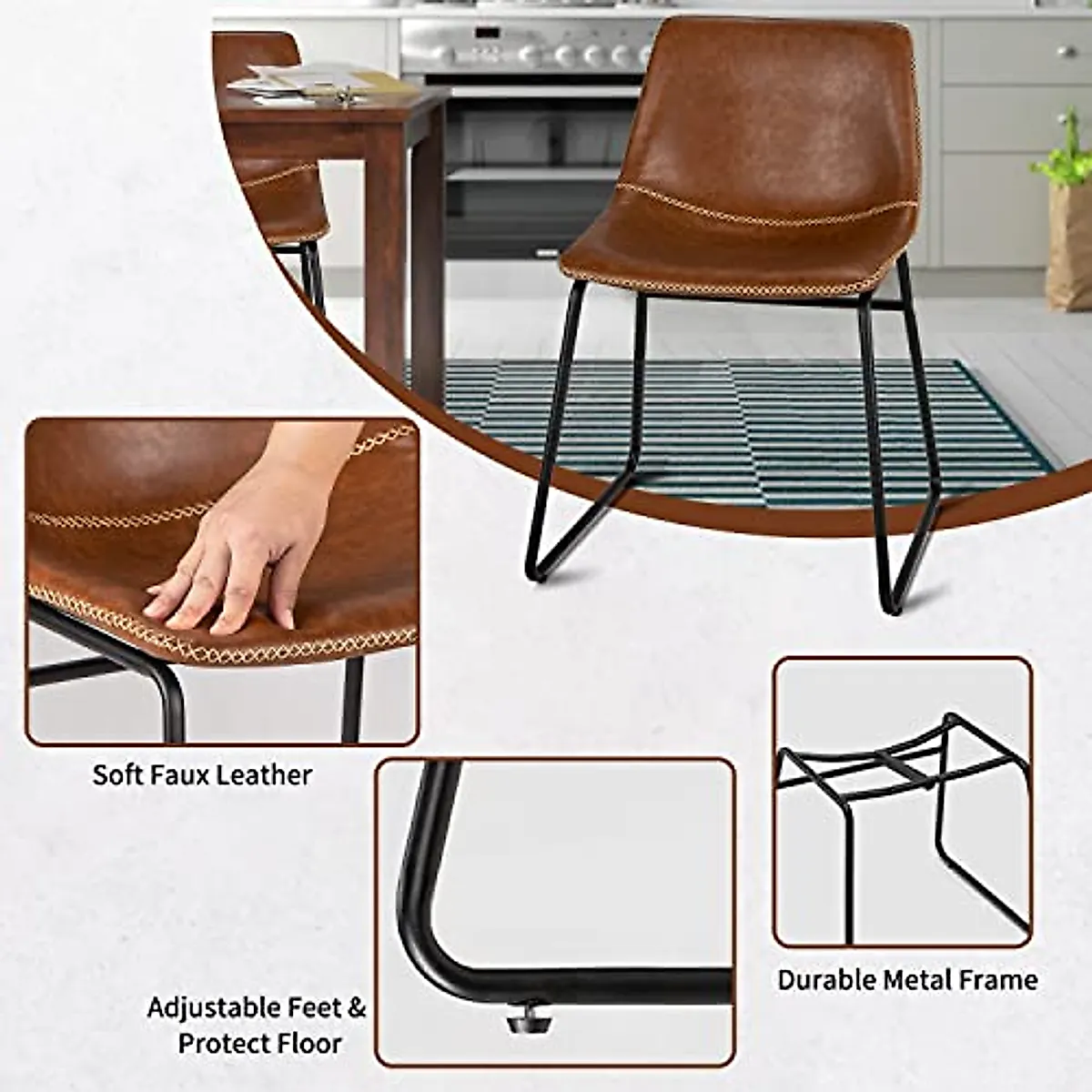 HeuGah Dining Chairs Set of 4, Modern Industrial Kitchen & Dining Room Faux Leather Chairs with Metal Legs