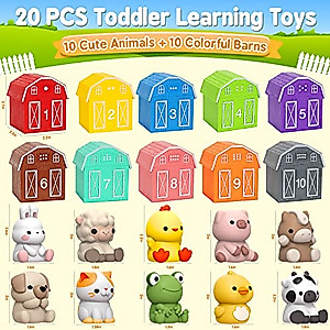 Learning Toys for 1,2,3 Year Old Toddlers, 20Pcs Farm Animals Toys Montessori Counting, Matching & Sorting Fine Motor Games, Christmas Birthday Easter Gift for Baby Boys Girls Age 12-18 Months